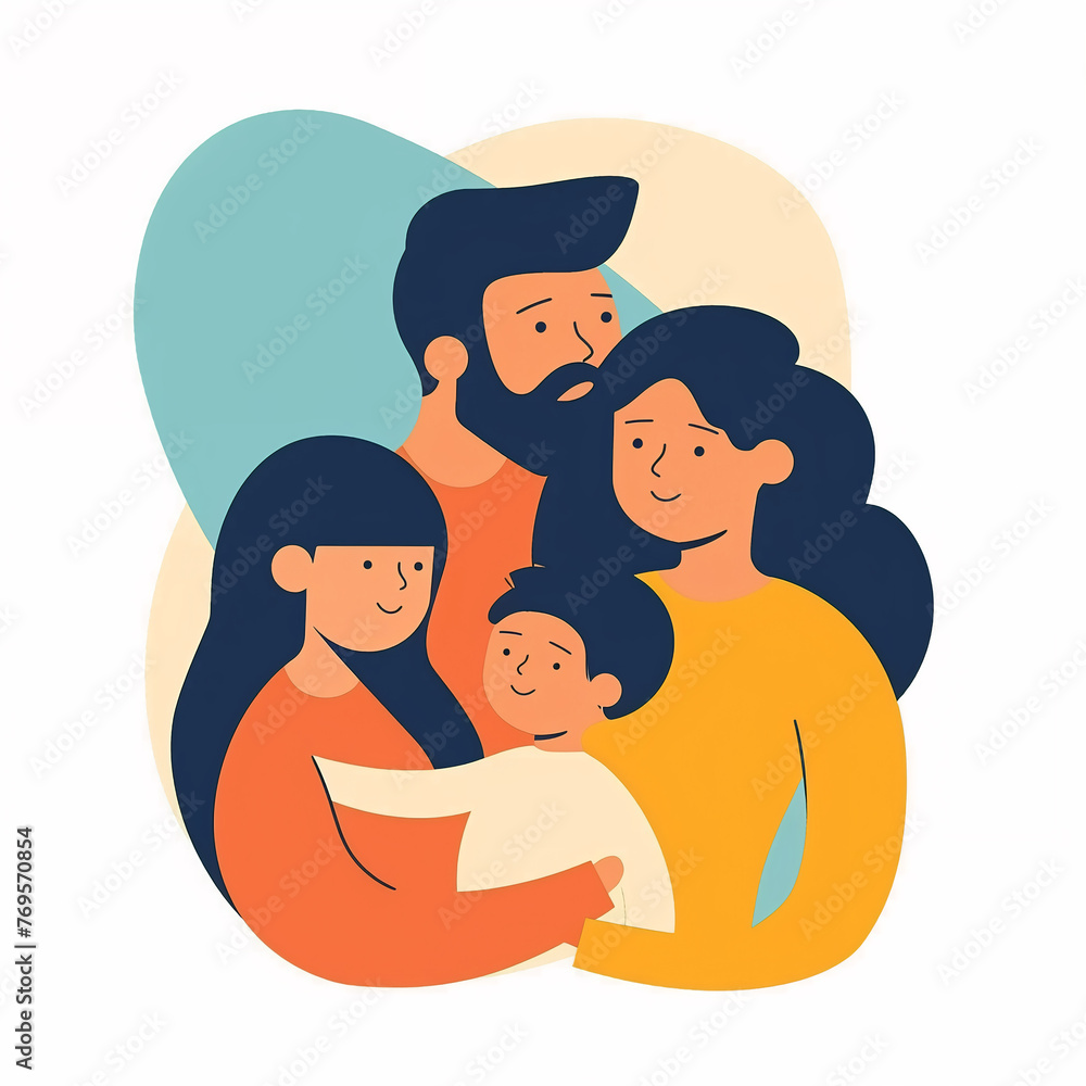 illustration of happy loving family, parents with kids, isolated flat ...
