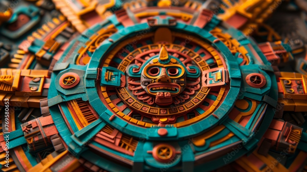 Origami Aztec Calendar Stone: Cosmology and Art Stock Illustration ...