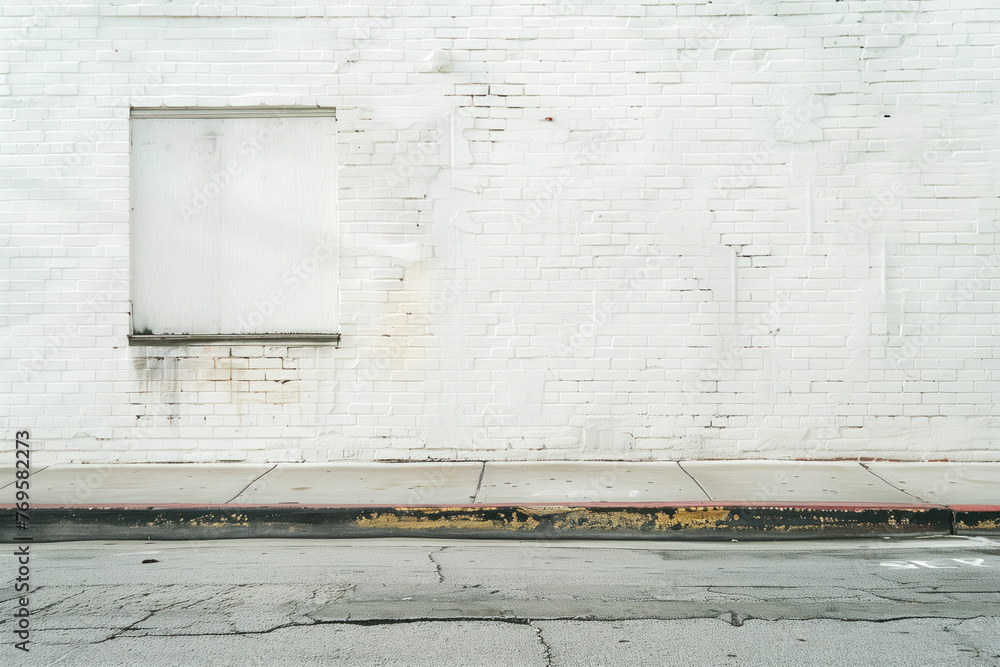 Frontal view of a white brick wall. Urban street photography ...