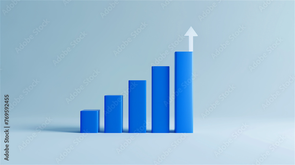 3D illustration of a graph of income growth in the form of rectangular ...