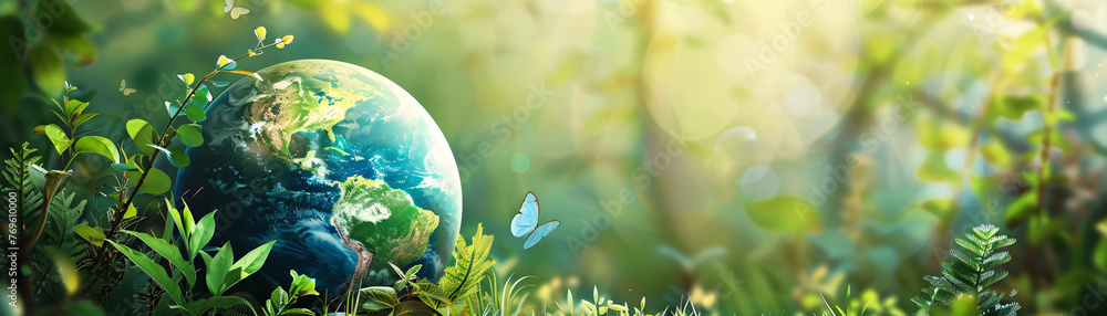 Celebrating Earth Day. A healthy globe nestled in nature, embodying our ...