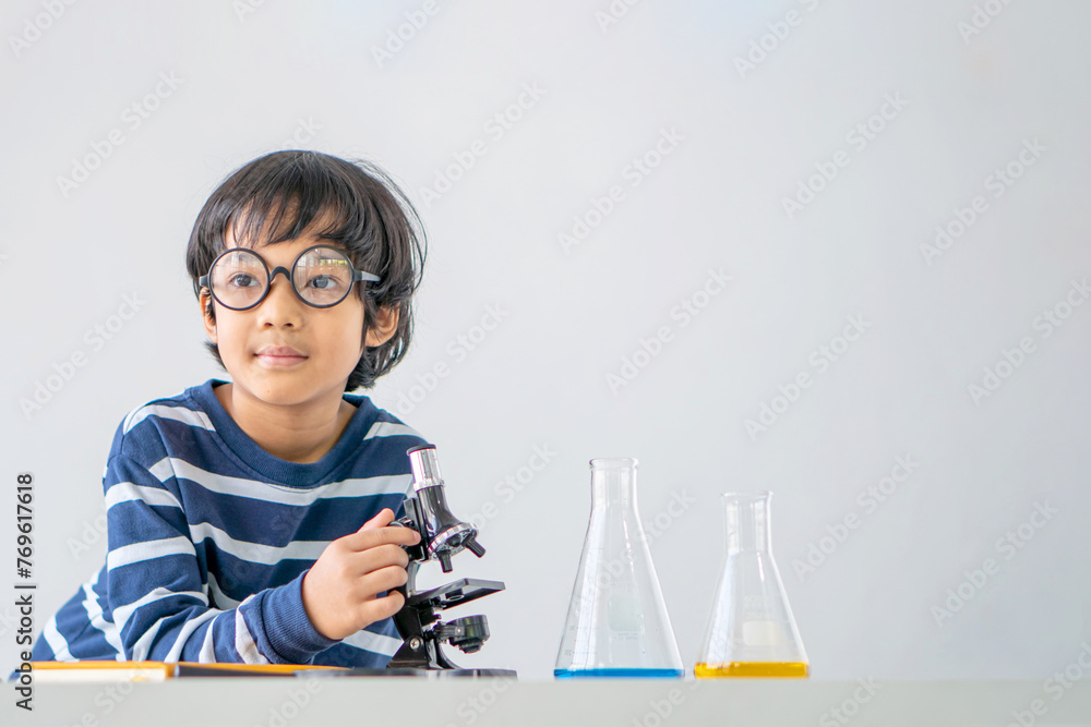 Education and smart children development concept. Little child boy ...