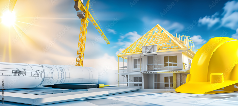 building house, Construction site. project for construction, blueprint ...