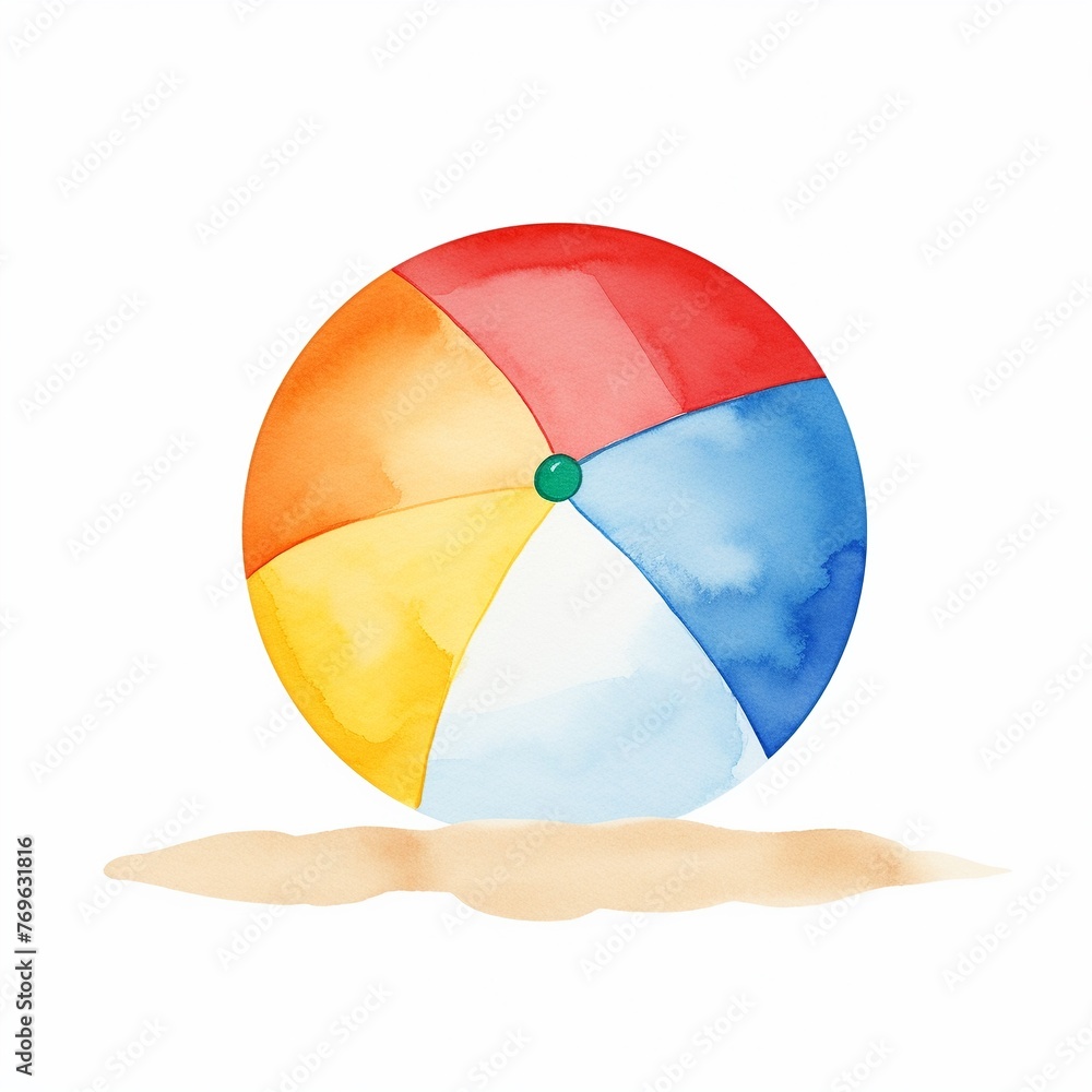 Beach ball bouncing in the sand, clipart, watercolor illustration ...