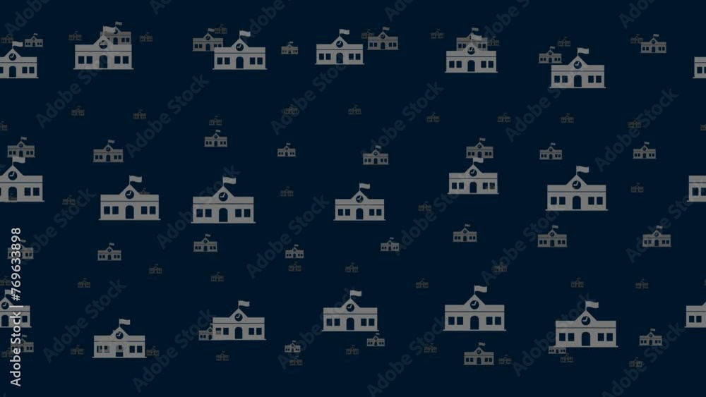 School building symbols float horizontally from left to right. Parallax ...