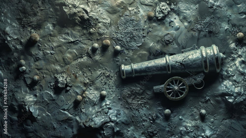 A detailed cannon and musket ball pattern set against a backdrop of ...