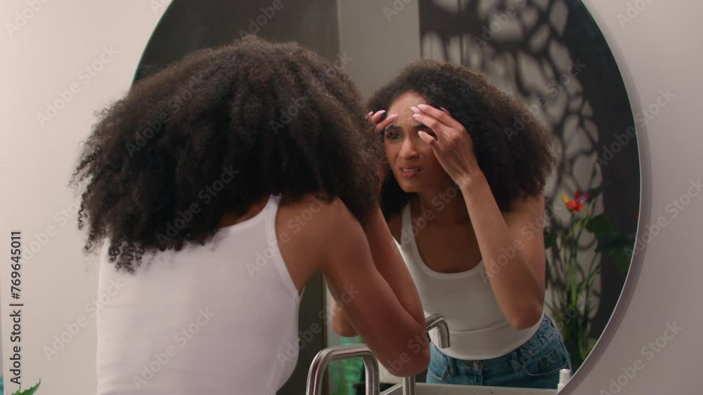 Morning beauty procedure unhealthy sad African American girl woman ...