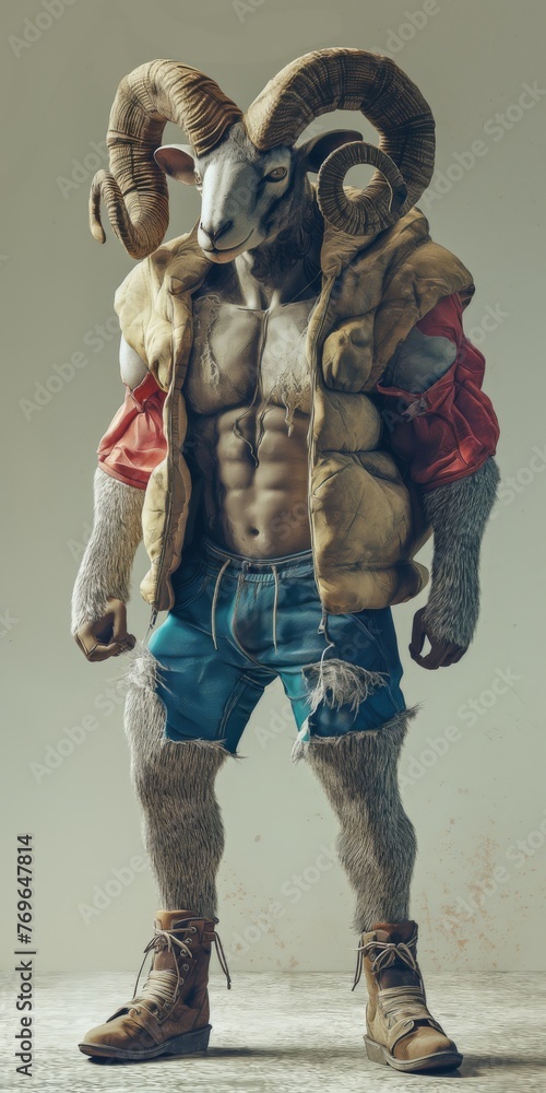 A ram is an athlete, an animal athlete in clothes. Anthropomorphic ...