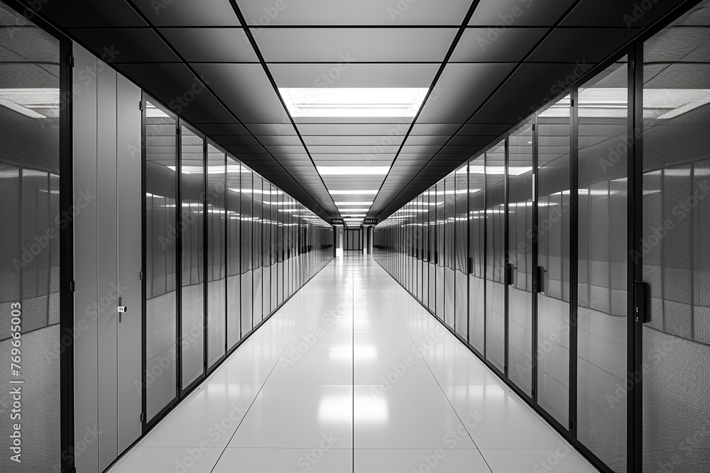 minimalist photo of the sleek architecture of a data center housing ...