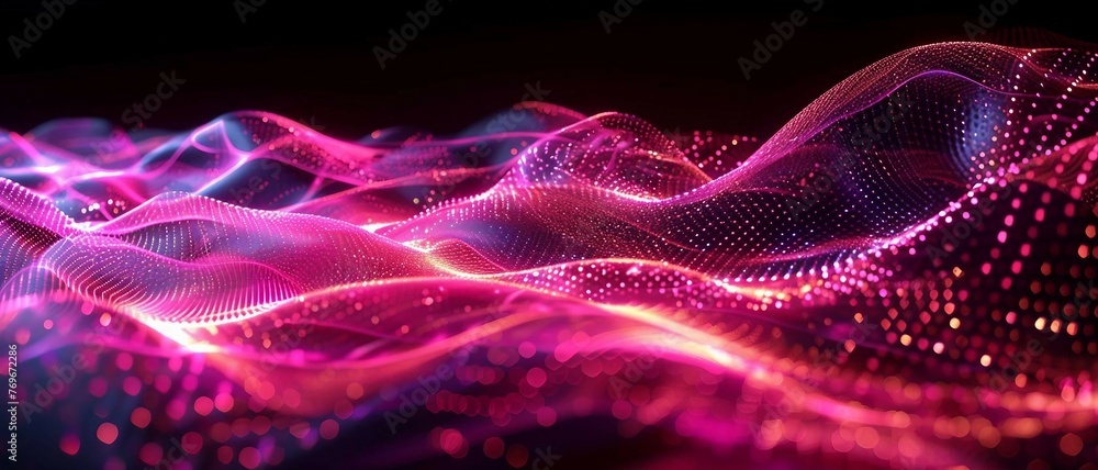 an oceanic pink digital background resembling sound waves, with ...