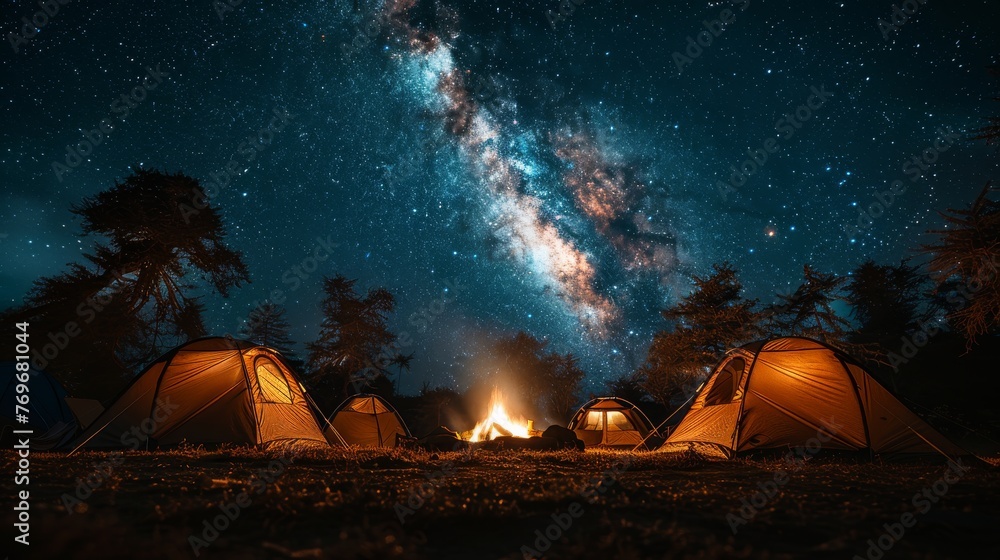 Camping under the Stars: A cozy campsite under a starry night sky, with ...