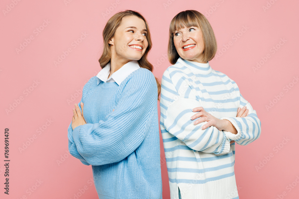 Elder smiling happy parent mom 50s year old with young adult daughter ...