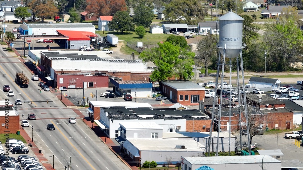 Small town in the South in America with main street, small business and ...