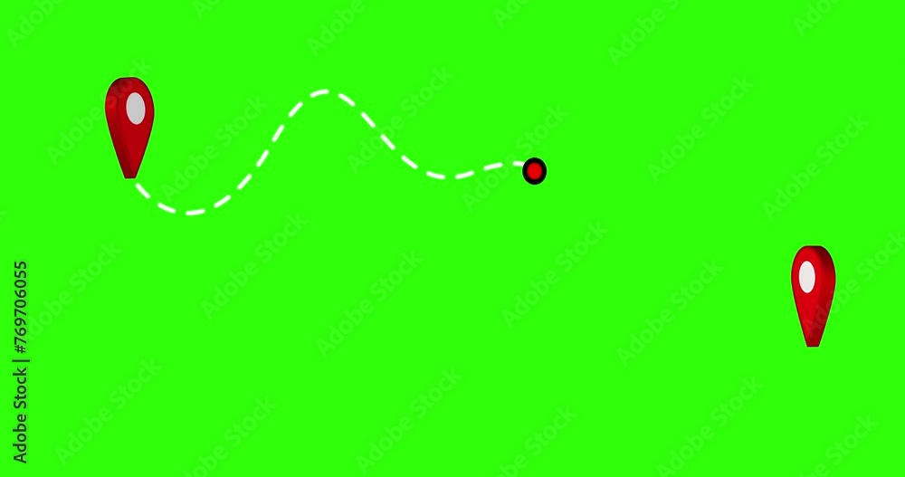 map animation of red point travel distance between two 3d location pin ...