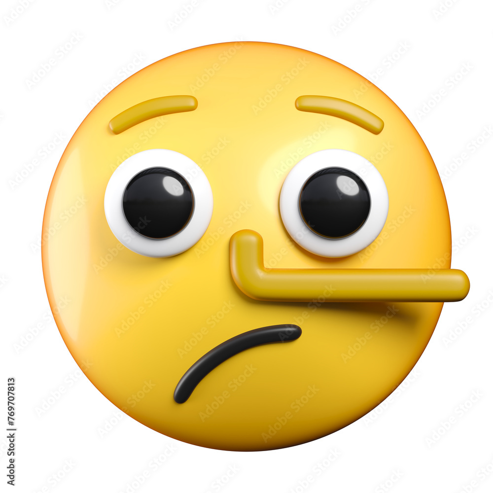 Lying Face emoji, face with the long nose, indicating it’s telling a ...