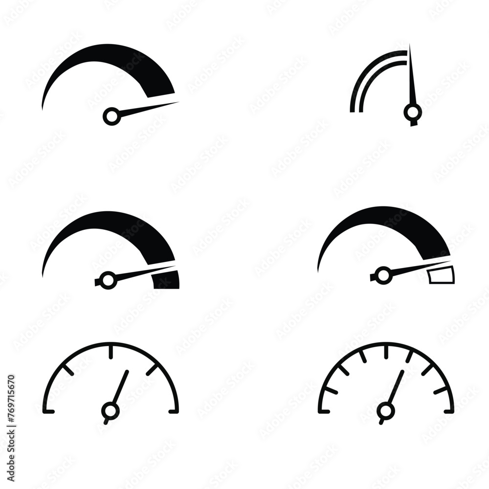 Speedometer, tachometer icon. Speedometer indicator icon collection ...