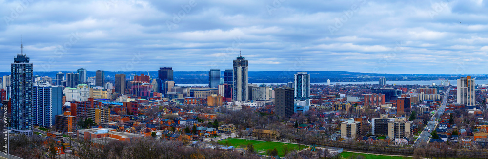 Hamilton Ontario city skyline, downtown buildings, horizon, and the ...