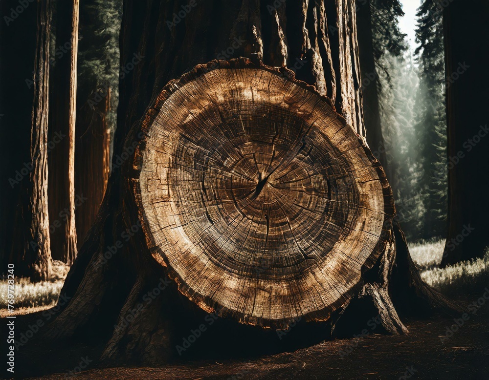 A detailed image of a sequoia tree cross-section, with rings that ...