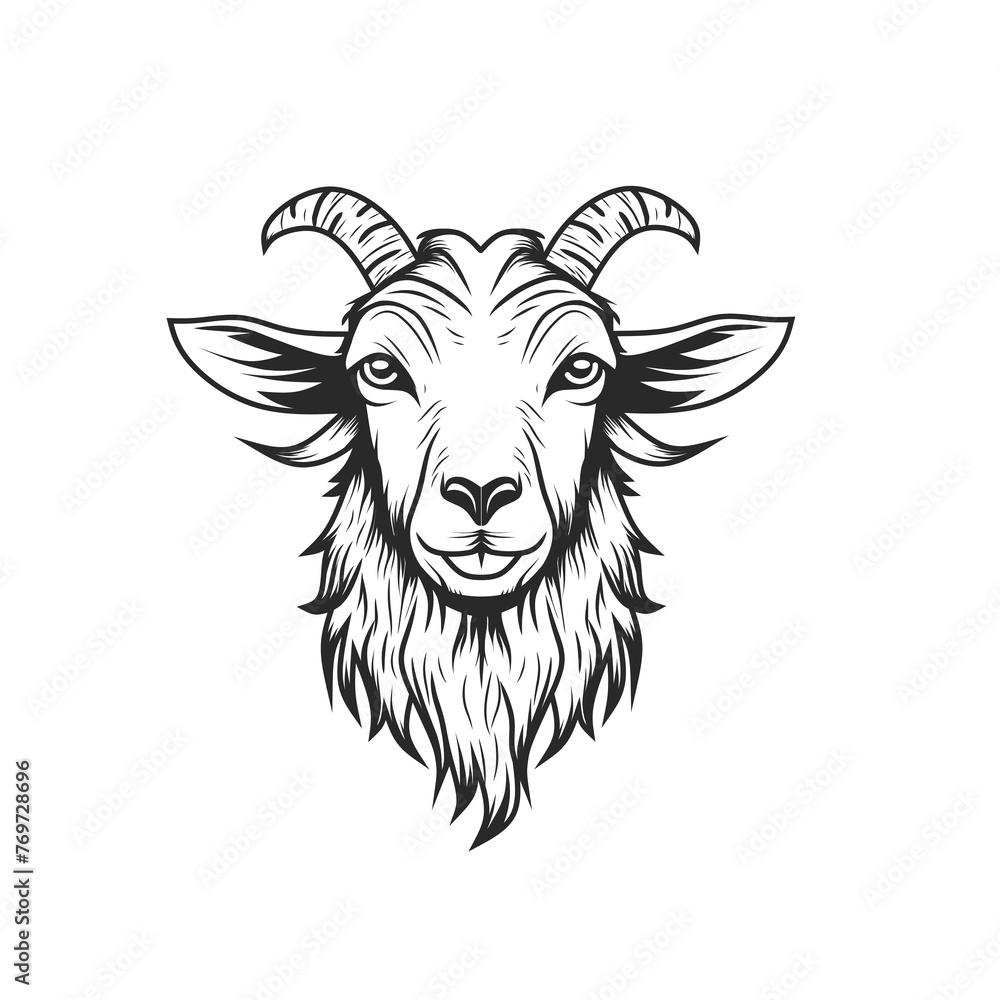 illustration of a goat, line art goat, Black and white goat, goat png ...