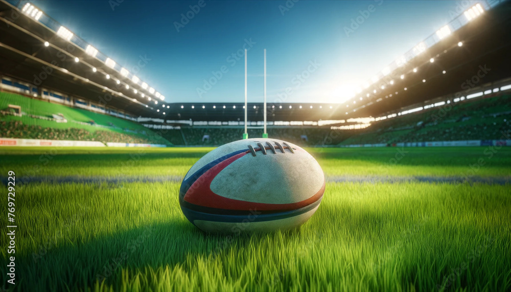 a hyper-realistic image of a rugby ball placed in the center of an ...