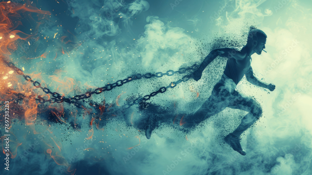 Runner breaking free from cigarette smoke chains, victory over ...