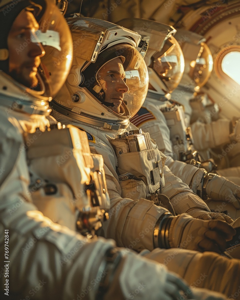 On a space stations observation deck a diverse group of astronauts ...