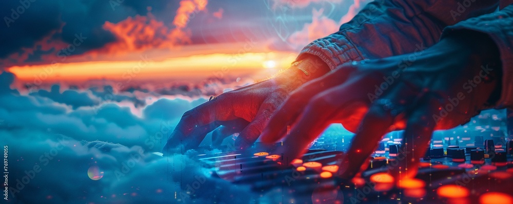 Augmented musician, bionic hands, enhanced dexterity, performing a ...