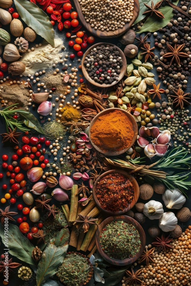 Craft a striking image illustrating the fusion of unique spices and ...