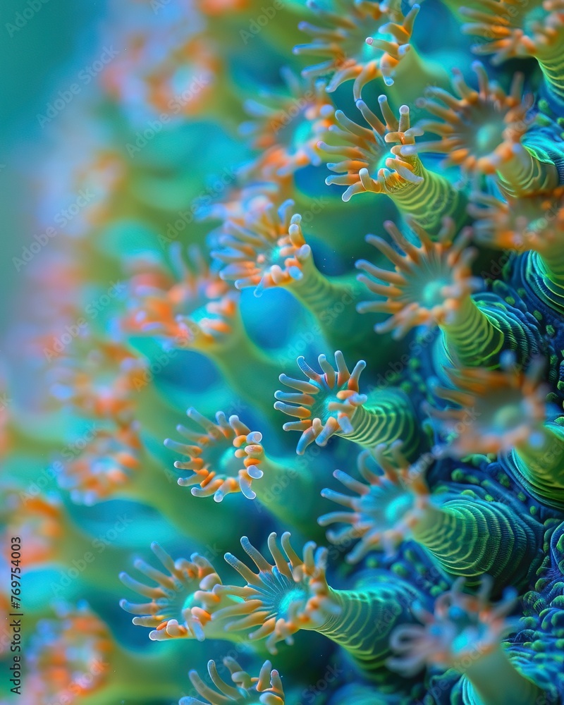Macro image of a corals surface, revealing the tiny polyps and color ...