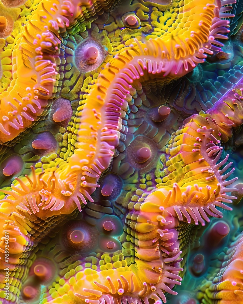 Macro image of a corals surface, revealing the tiny polyps and color ...