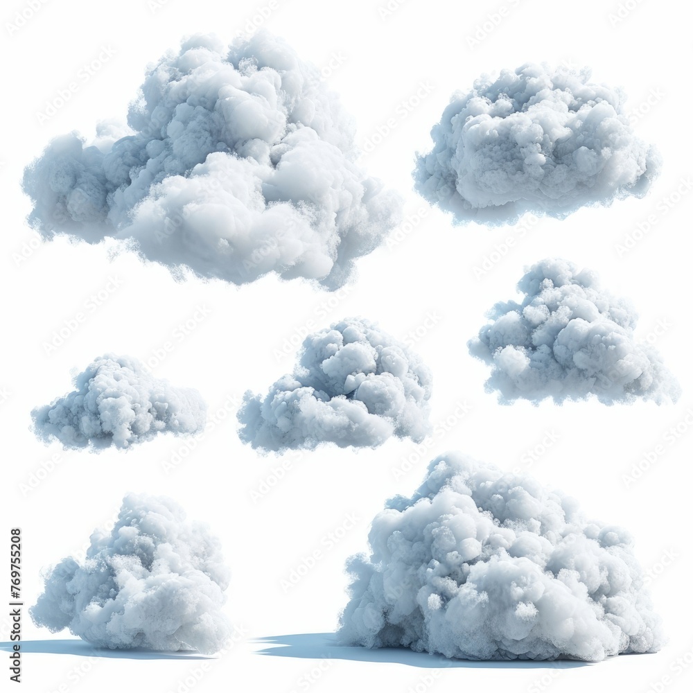 3d render, set of abstract fluffy clouds isolated on transparent background, cumulus clip art ...