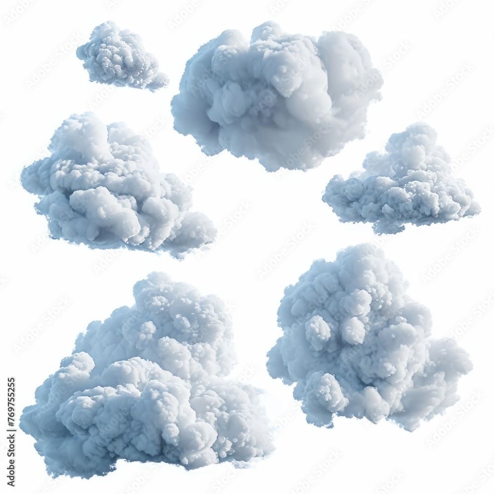 3d render, set of abstract fluffy clouds isolated on transparent ...