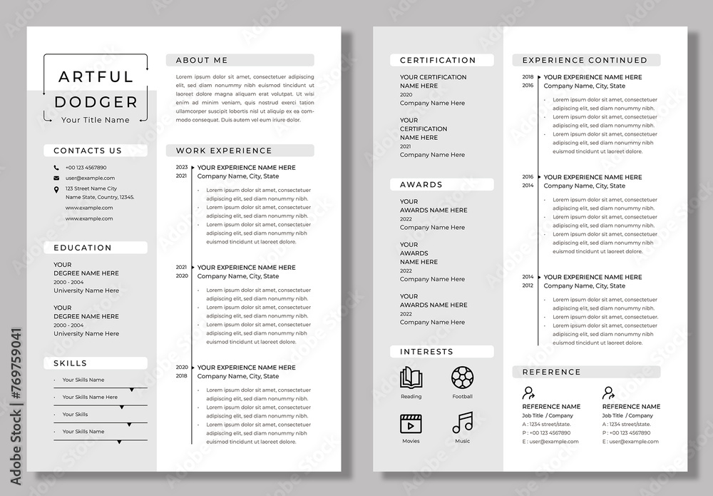 Minimal Resume Template Layout Stock Template | Adobe Stock