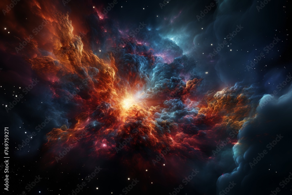 Create a stunning, high resolution image capturing the vibrant, cosmic ...