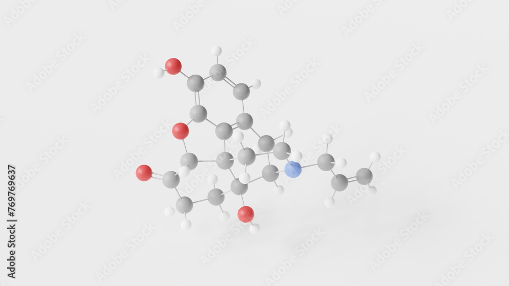 naloxone molecule 3d, molecular structure, ball and stick model ...
