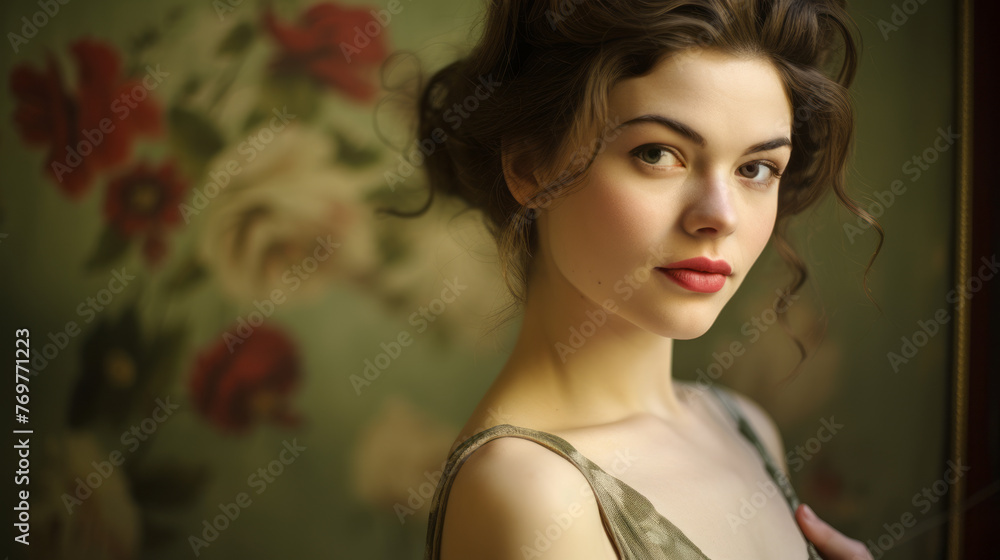 Young actress 1920s 1930s 1940, 1950s. Beautiful young dark haired woman with vintage retro ...