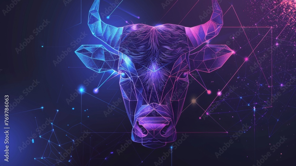 Taurus zodiac sign depicted in a smooth linear dark background Stock ...