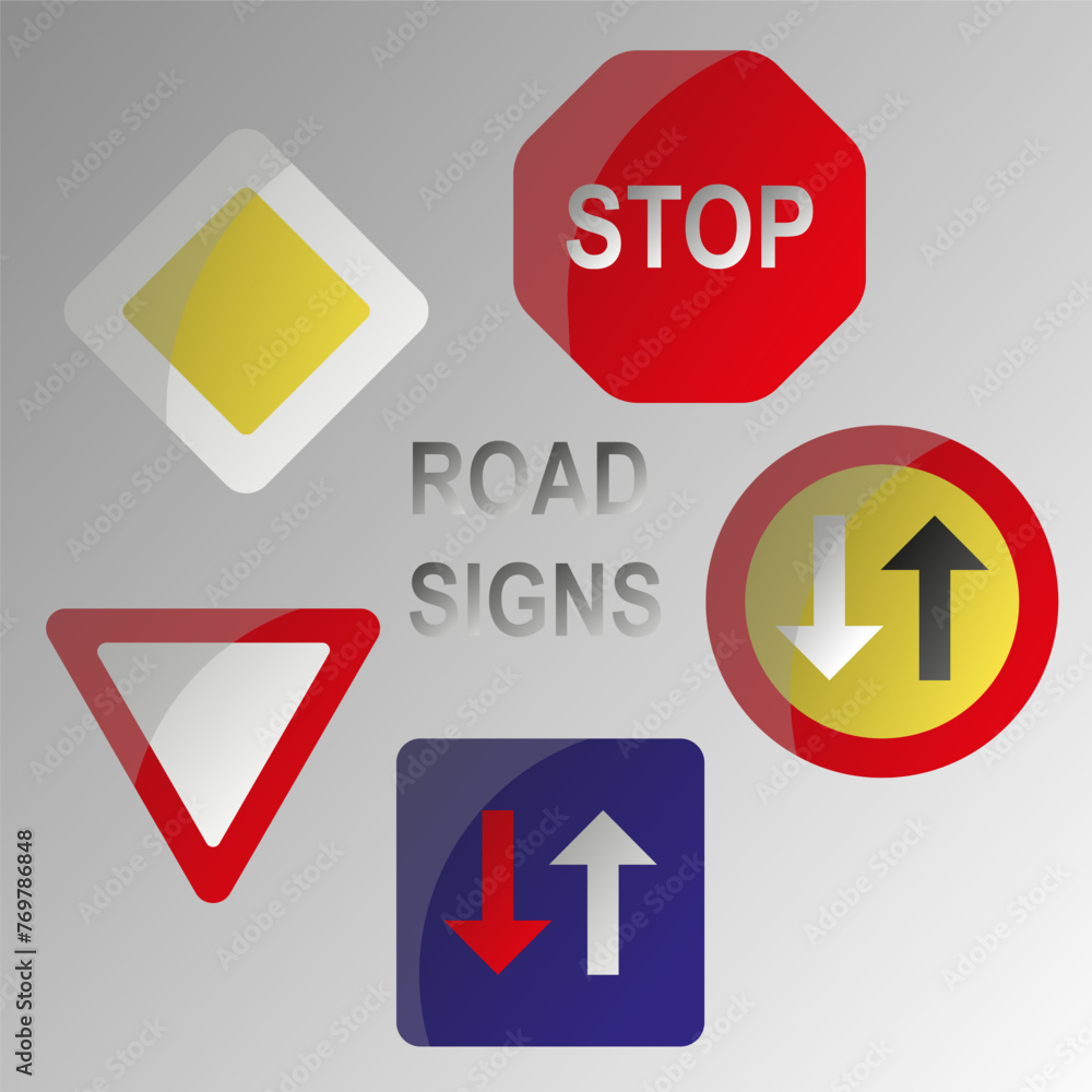 Road signs of Europe in gradient. Priority road signs of Europe. Bright ...