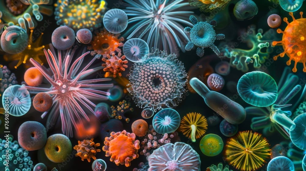 Fascinating variety of microorganisms under the microscope Stock Photo ...
