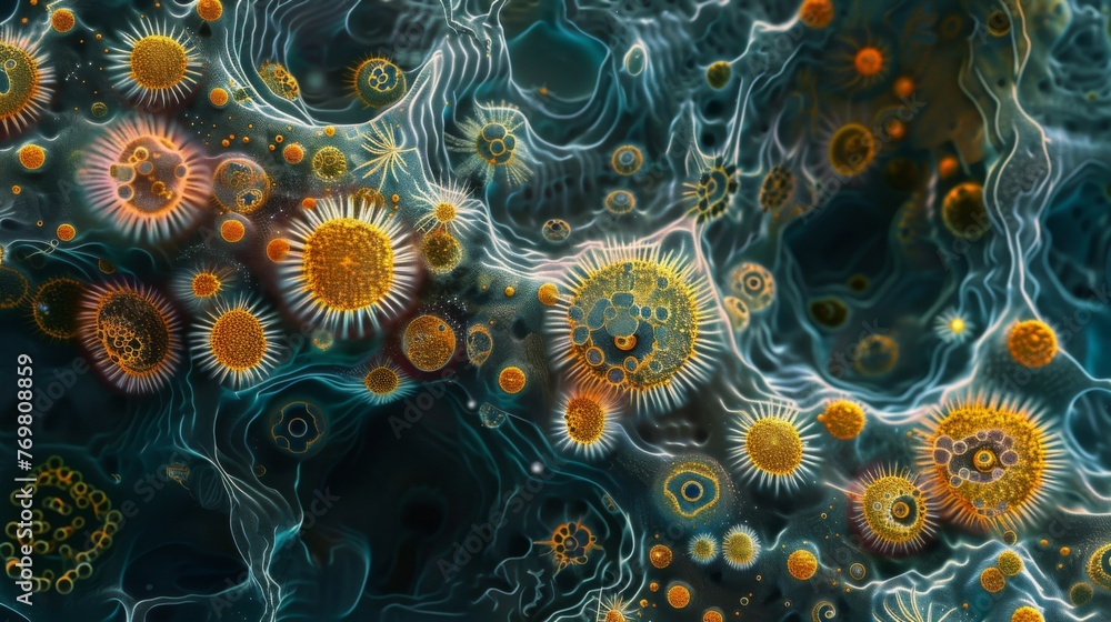 Microscopic world full of life, intricate patterns and formations of ...