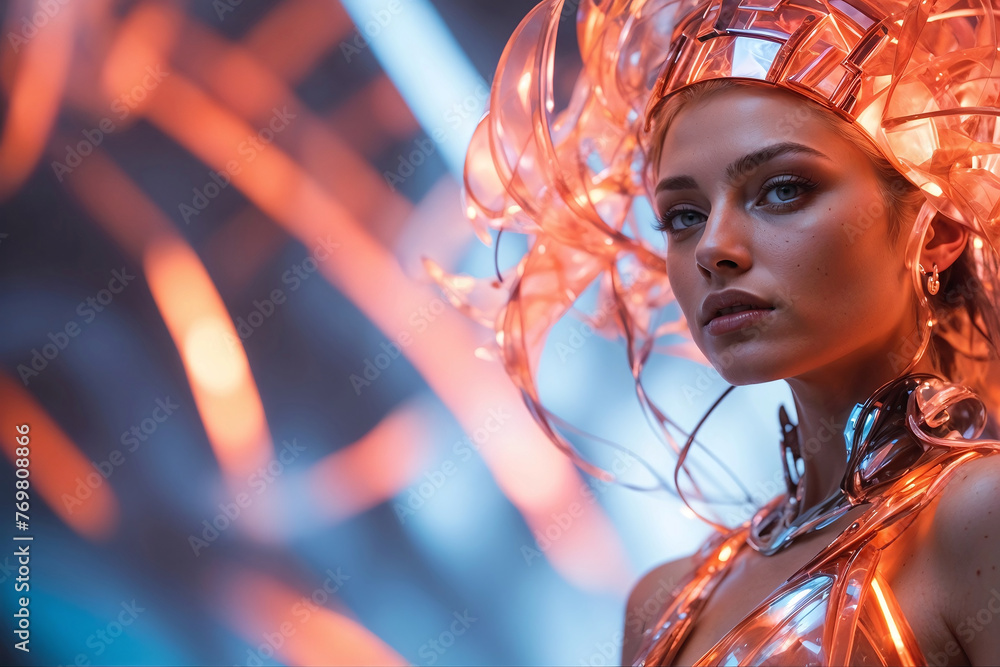 Woman wearing futuristic glowing carnival costume as she parades down ...