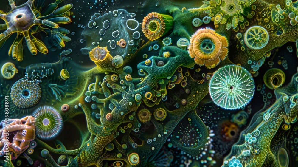 Microscopic world full of life, intricate patterns and formations of ...