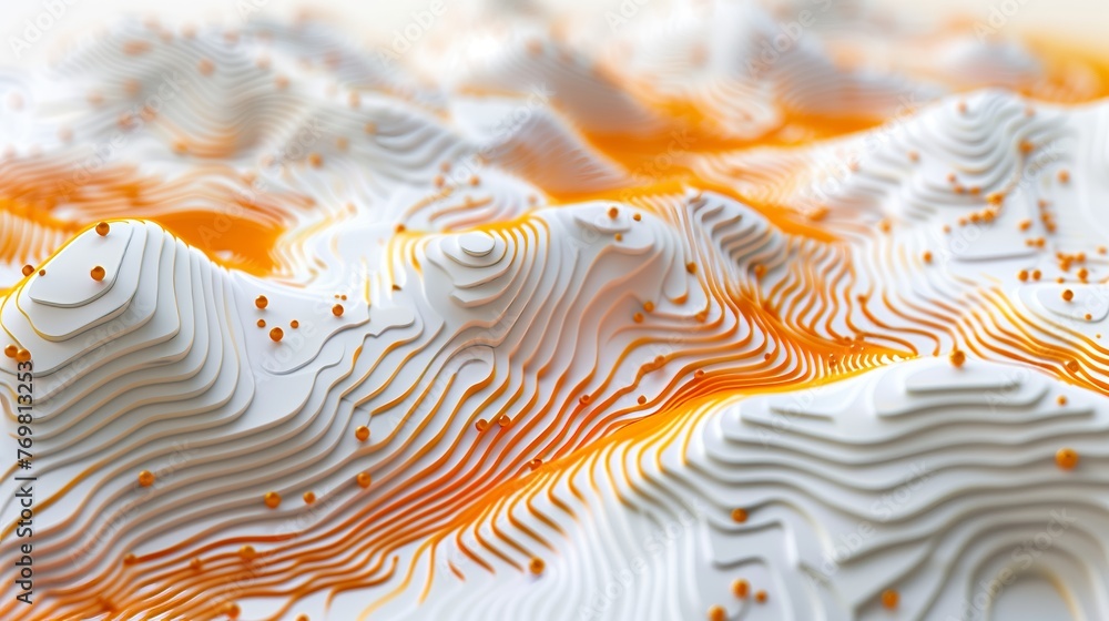 An abstract background with white and orange topographic waves, with ...