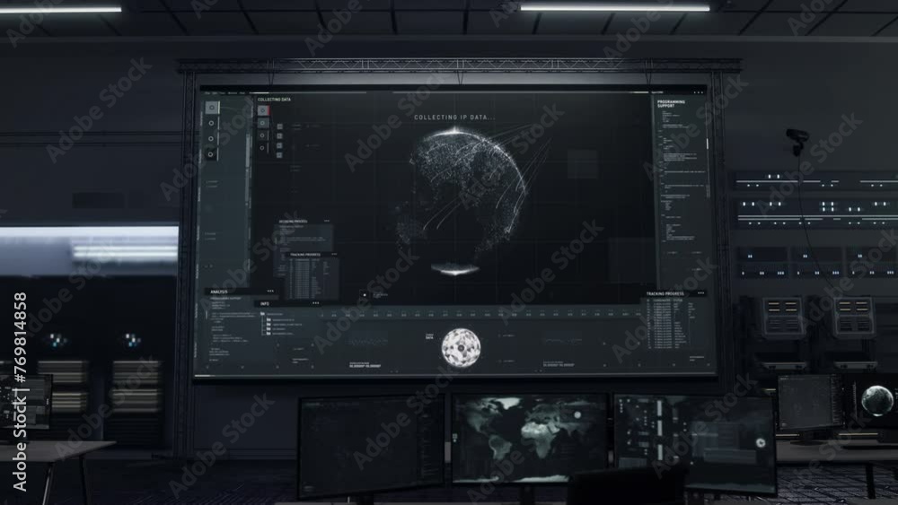 Hacker accessing the spying program user interface. Hacker using the ...