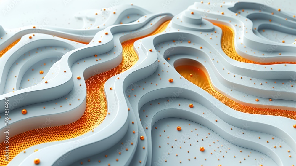 An abstract background with white and orange topographic waves, with ...