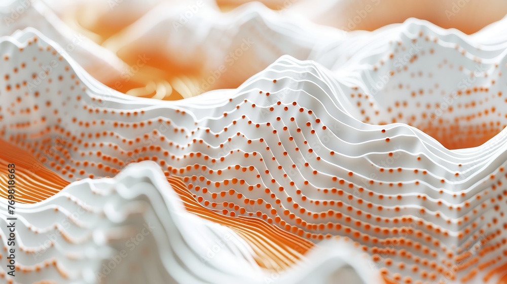 An abstract background with white and orange topographic waves, with ...