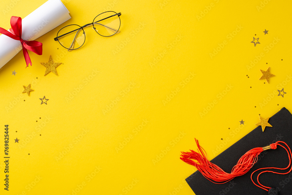 Milestone setting. Overhead perspective displaying graduation cap ...