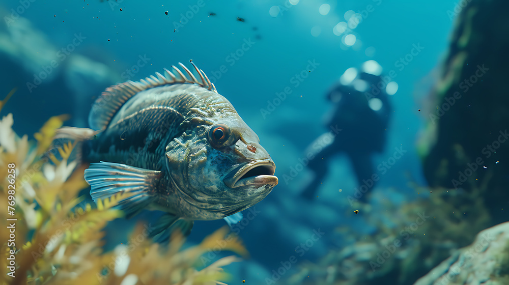 Ridiculously funny picture of a fish appearing to engage in a deep ...