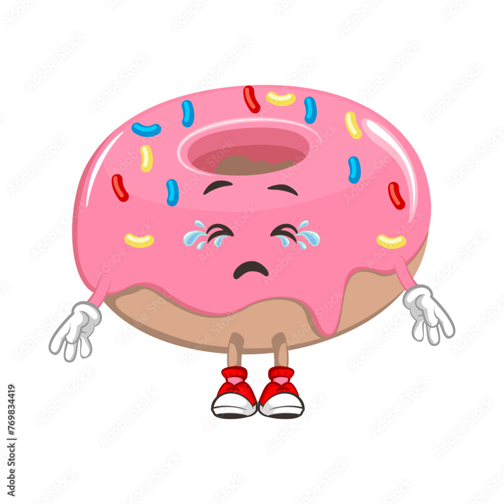 cute donut mascot character vector illustration in sad and crying Stock ...