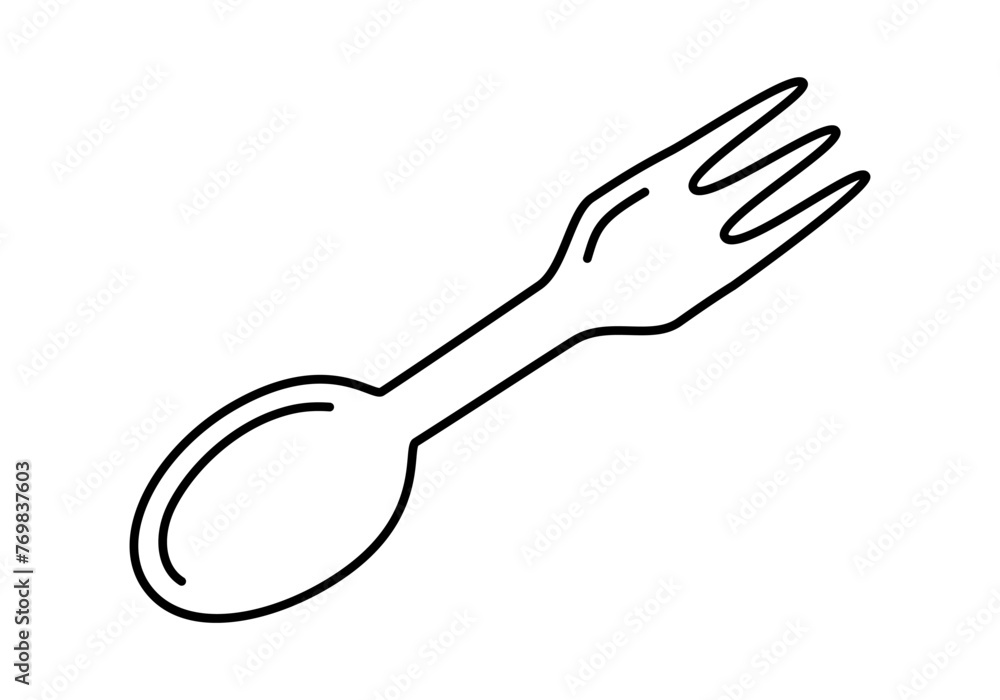 Hand drawn cute outline illustration of camping fork and spoon flatware ...